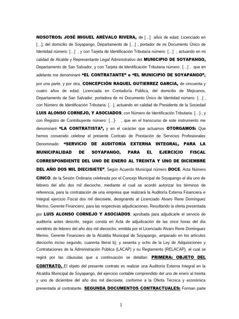 Contrato de Auditoría Externa Soyapango | PDF | Auditoría | Planificación