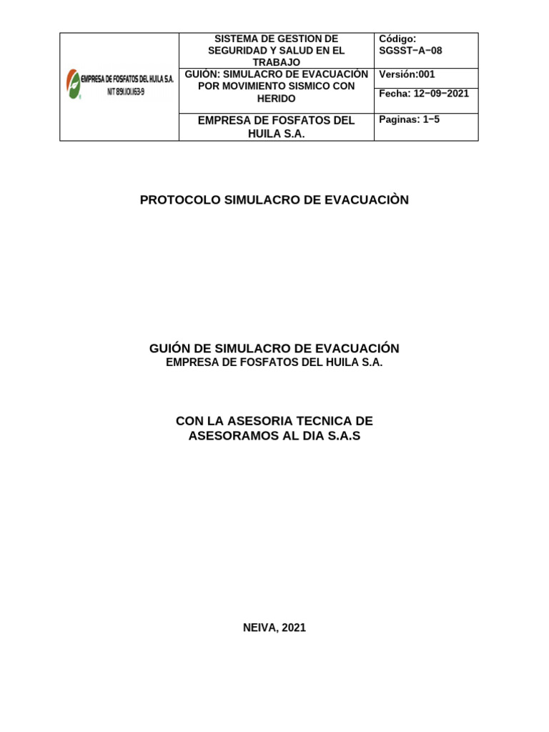 Protocolo Simulacro de Evacuaciòn | PDF