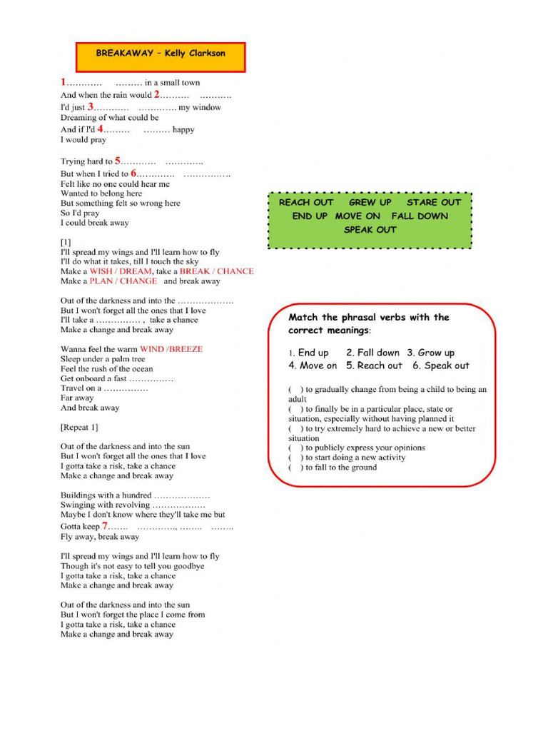Break Away - Kelly Clarkson - Worksheet | PDF