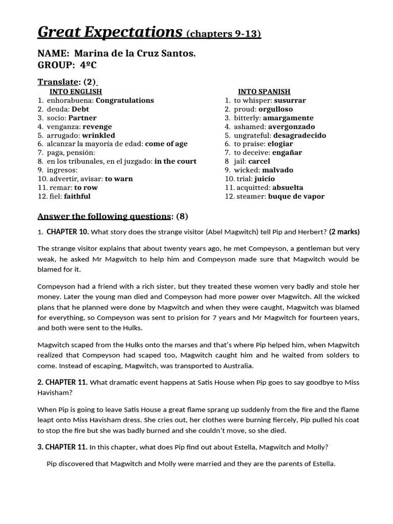Great Expectations: Chapters 9-13 Summary | PDF | Estella (Great ...