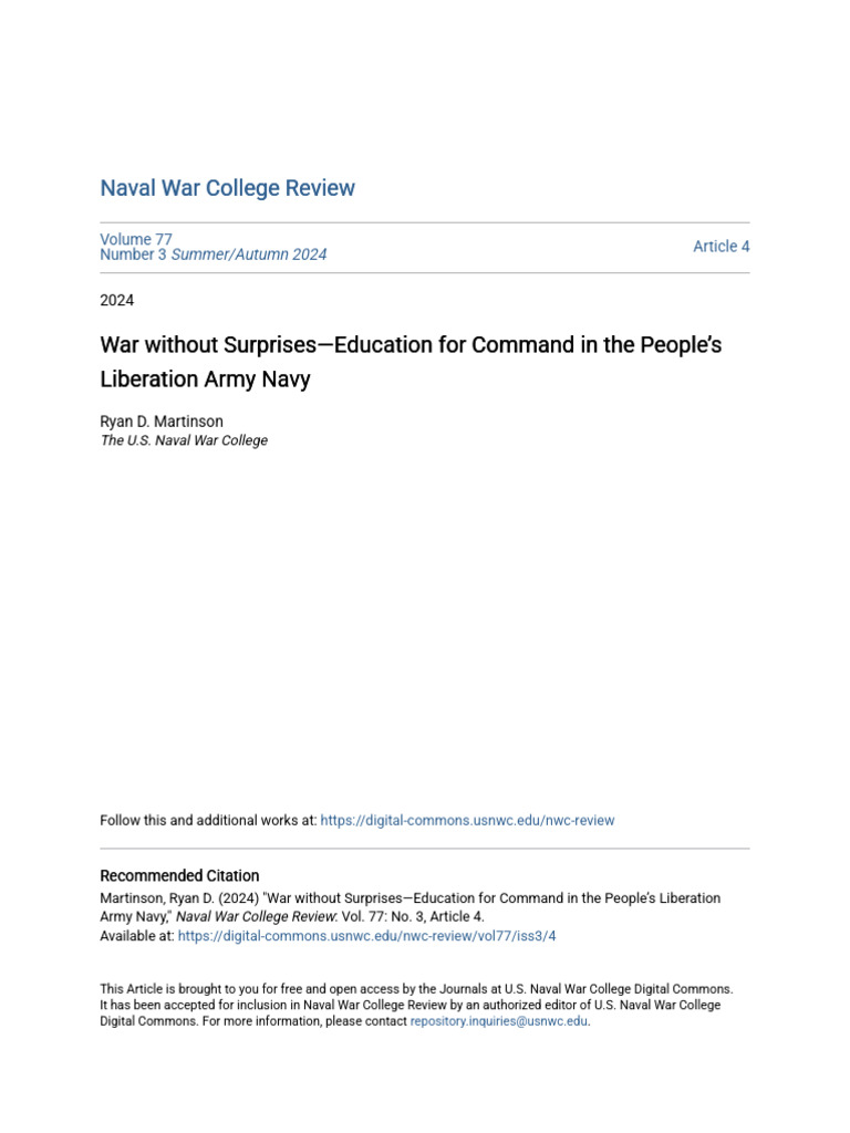 Martinson Ryan War Without Surprises Education For Command in The ...