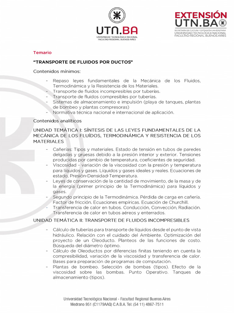 Temario Transporte de Fluidos Por Ductos | PDF