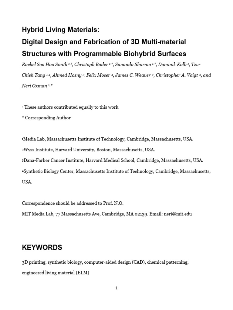 Hybrid Living Materials: Biohybrid 3D Printing | PDF | 3 D Printing ...