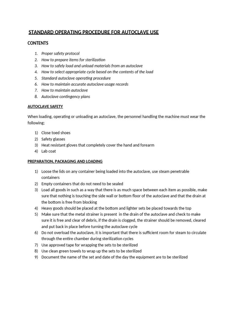 Sop For Autoclave Machine | PDF | Sterilization (Microbiology)