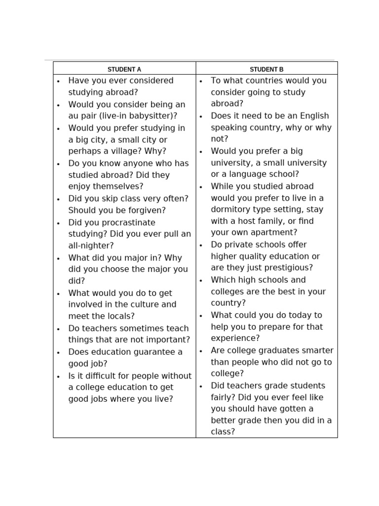 PAIRWORK - STUDY ABROAD | PDF