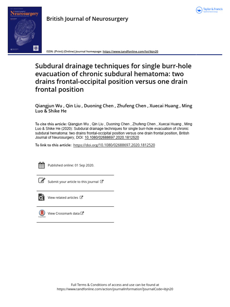 Subdural Drainage Techniques For Single Burr Hole Evacuation of | PDF ...