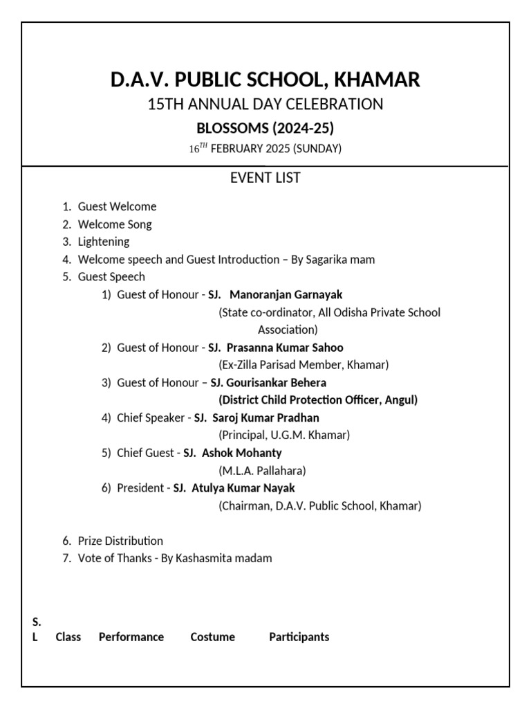 Annual Function Program 2025 | PDF | Clothing