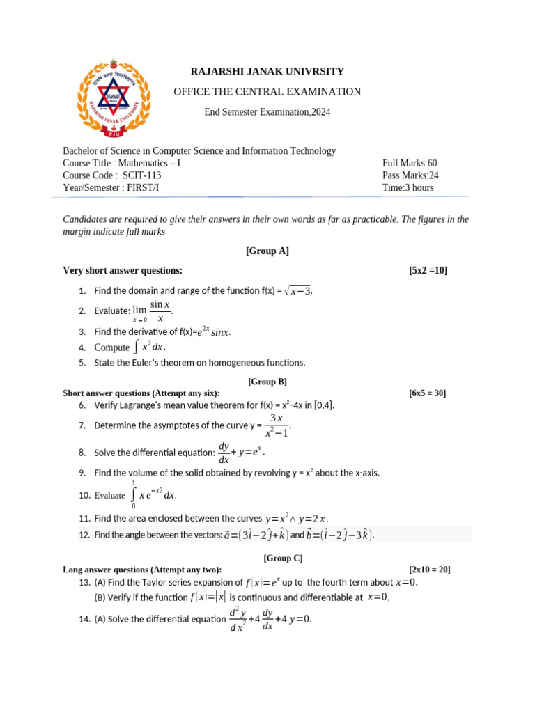 BSc.CSIT mathematics | PDF | Function (Mathematics) | Differential Equations