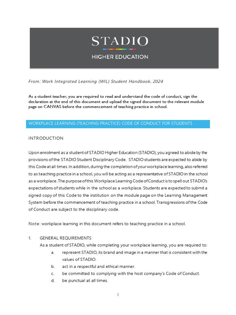 STADIO Teaching Practice Code of Conduct | PDF | Teachers