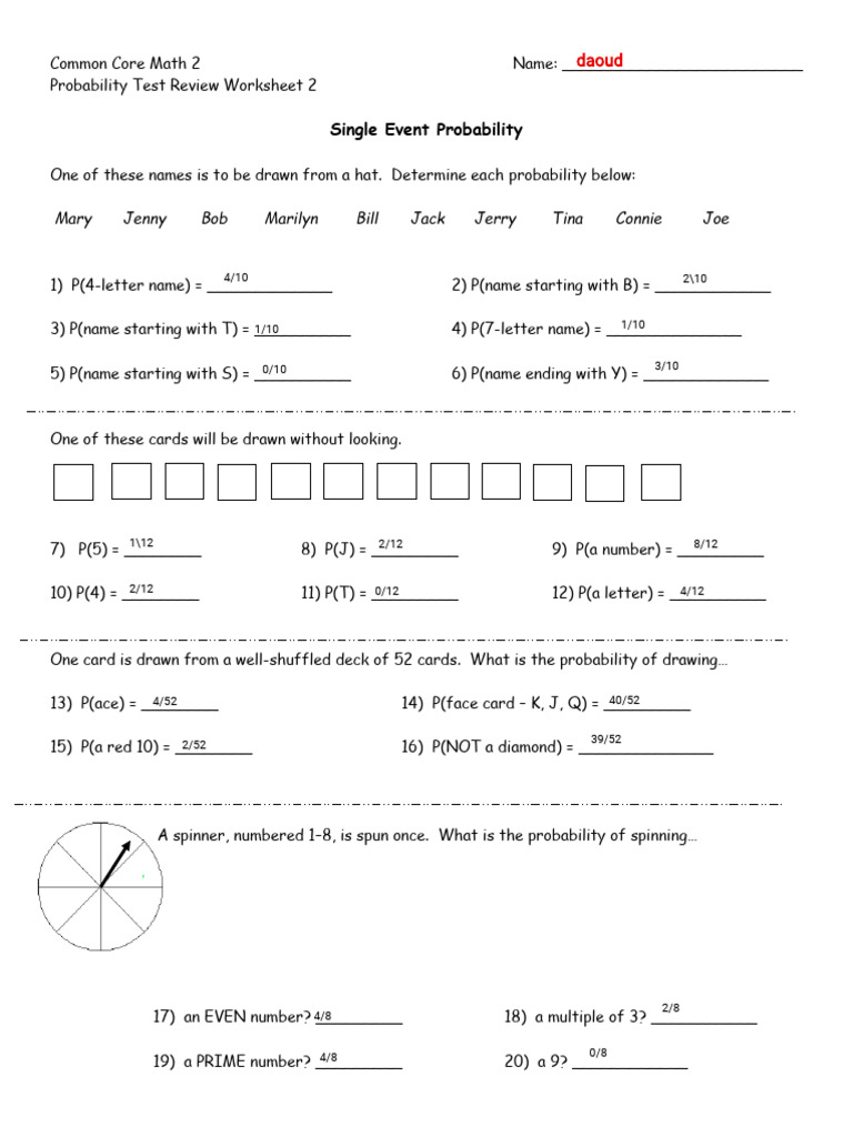 DAOUD 4199822 - Worksheet A3 - Single Event Probability | PDF