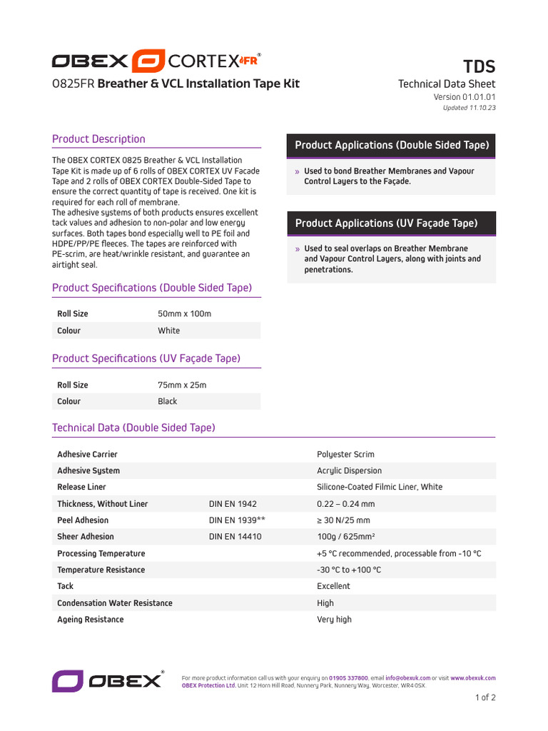 OBEX CORTEX 0825FR Installation Kit - TDS - 01.01.01 | PDF | Industrial Processes | Secondary ...