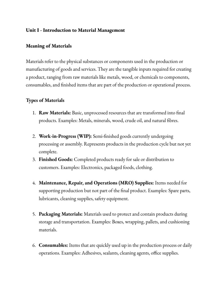 Materials Management Notes | PDF | Inventory | Lean Manufacturing