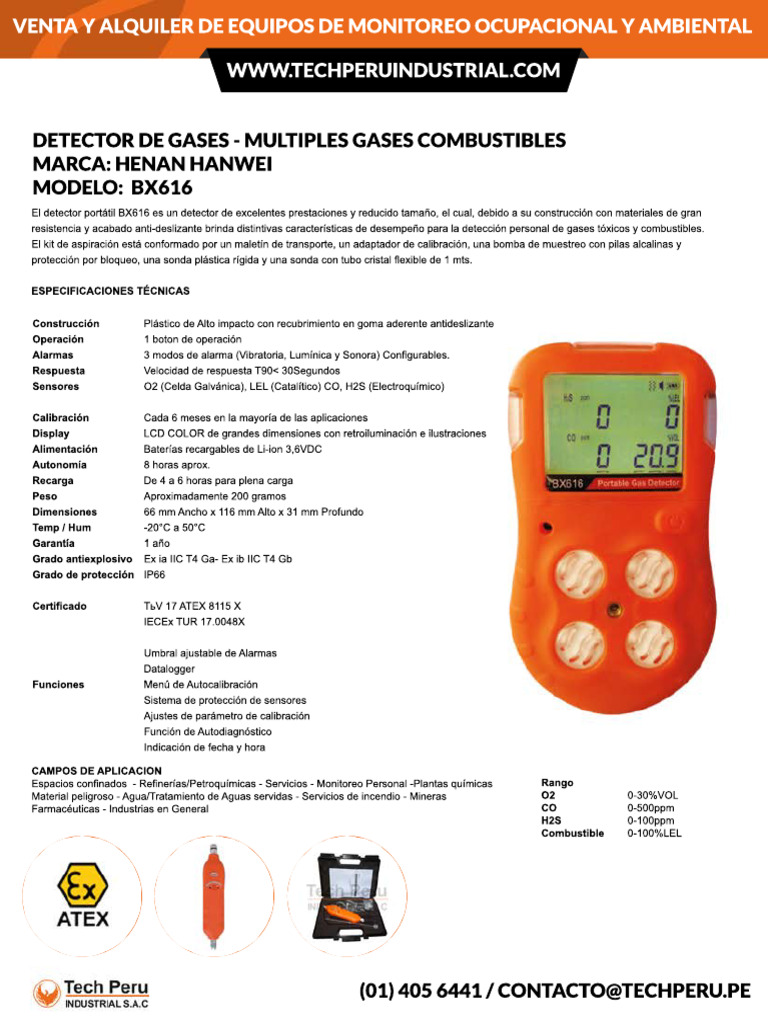 Datasheet Detector de Gas BX616 Henan Hanwei | PDF