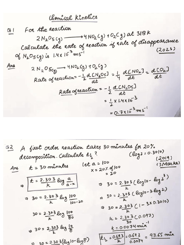 Chemical Kinetics - Numericals | PDF
