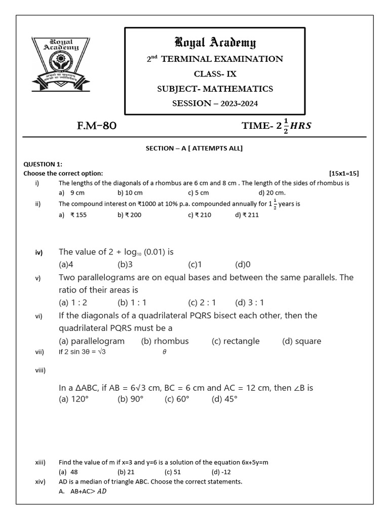 RA IX 2ND TERM 2024.MODIFY | PDF | Rectangle | Area