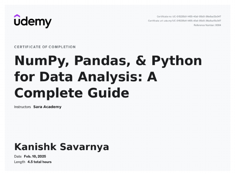 Udemy - Data Analysis Tool Certification | PDF