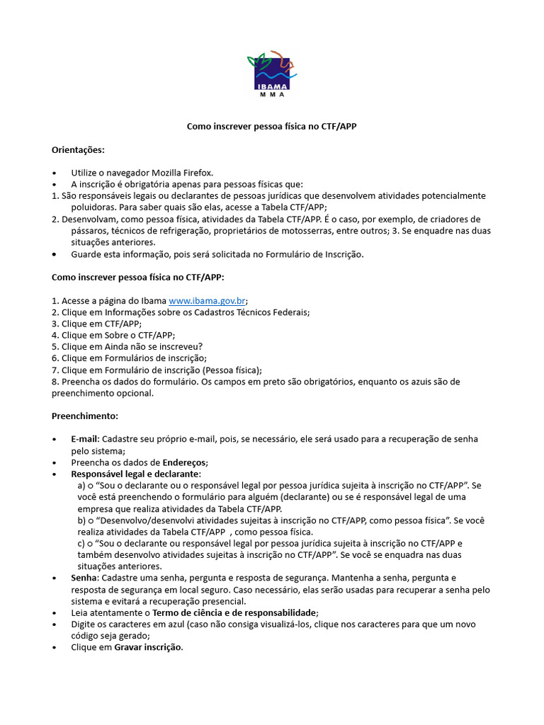 CTF-APP - Como Inscrever PF | PDF