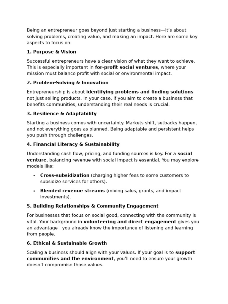 Key Aspects of Impactful Entrepreneurship | PDF