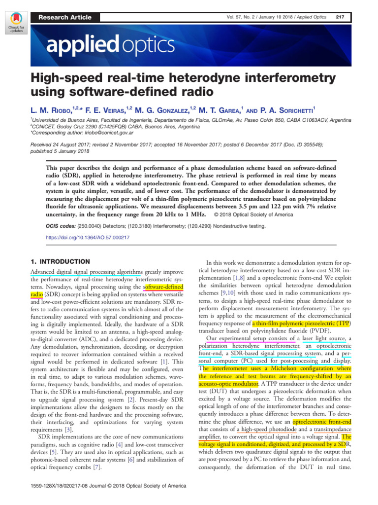2018 High Speed Real Time Heterodyne Interferometry Using Software