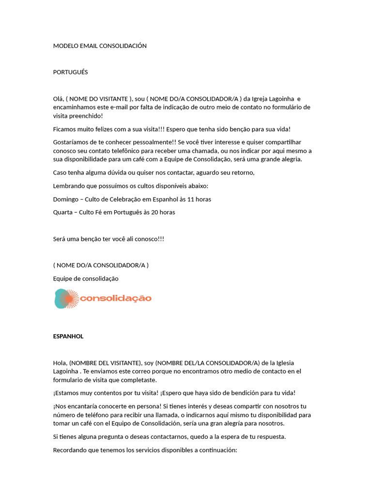Email de Consolidação da Igreja Lagoinha | PDF