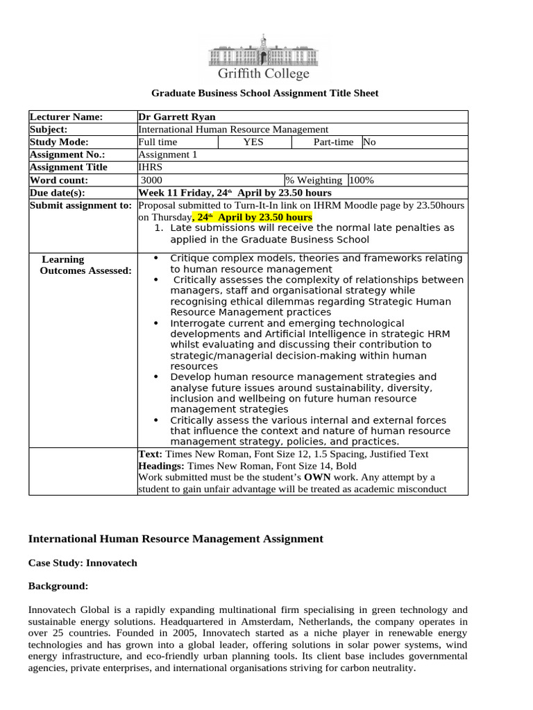 IHRM ASSIGNMENT 2025 and Marking Scheme | PDF | Recruitment | Employee Retention