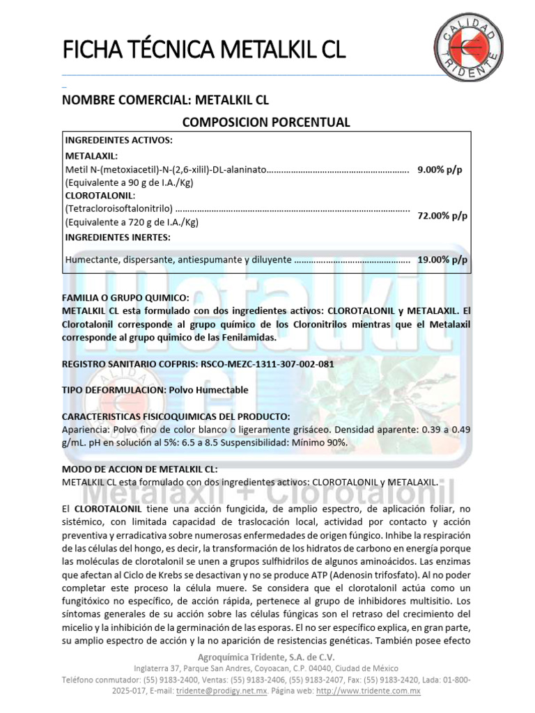 Ficha Tecnica Metalkil CL VR 16042020 | PDF | Inhibidor de la enzima ...