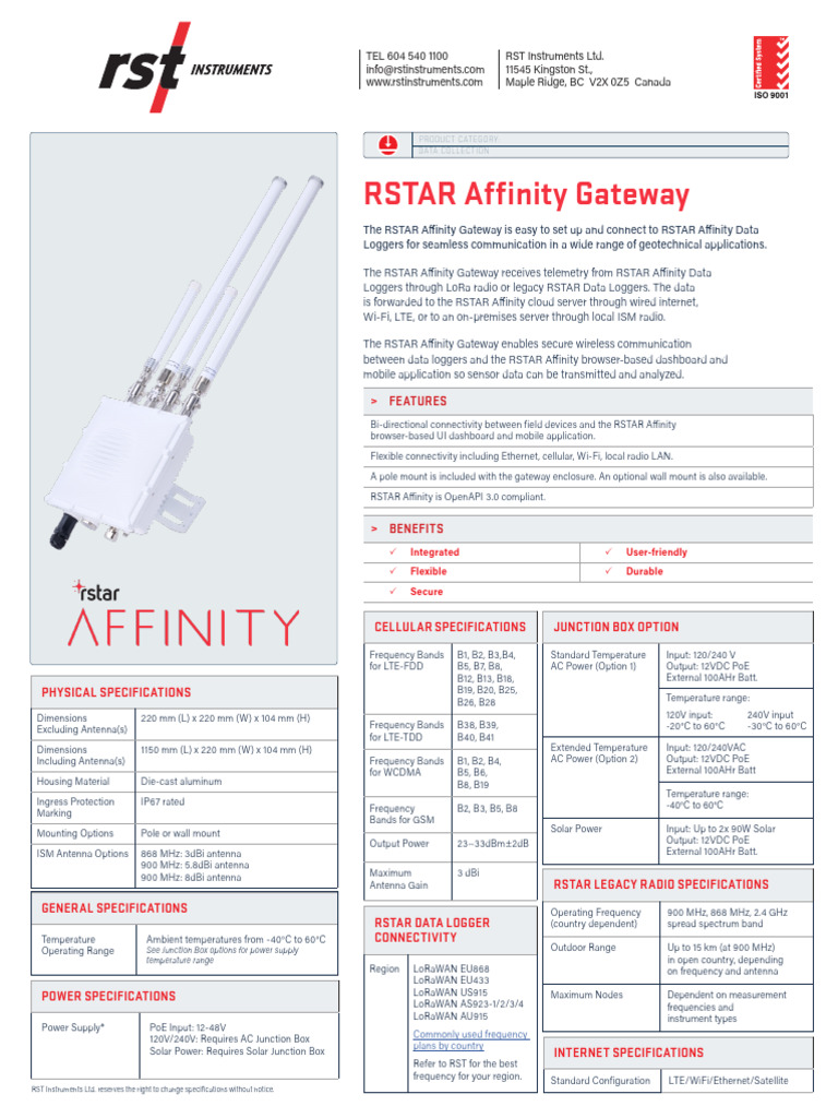 RSTAR-Affinity-Gateway-Spec-Sheet-2025_Digital | PDF | Wi Fi | Antenna (Radio)