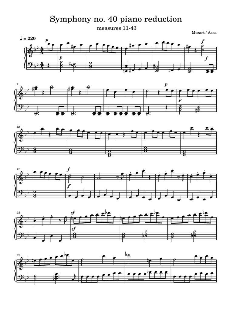 Mozart Symphony No 40 Piano Reduction | PDF | Compositions | Musical Keys