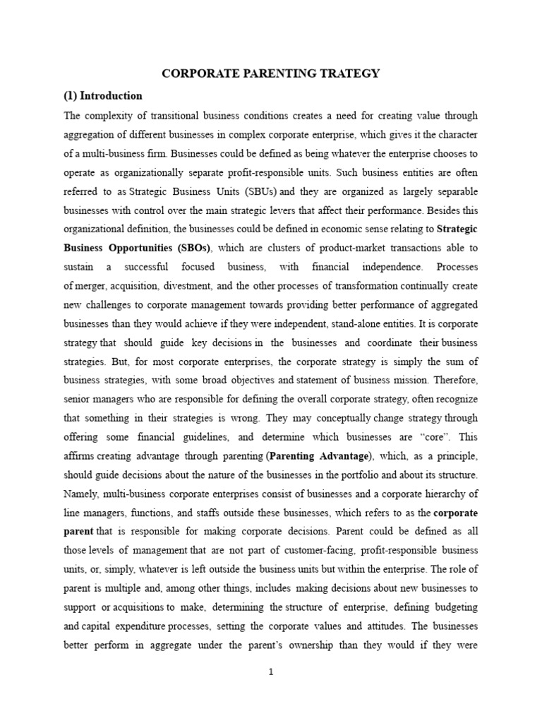 Corporate Parenting Strategy Explained | PDF | Strategic Management ...