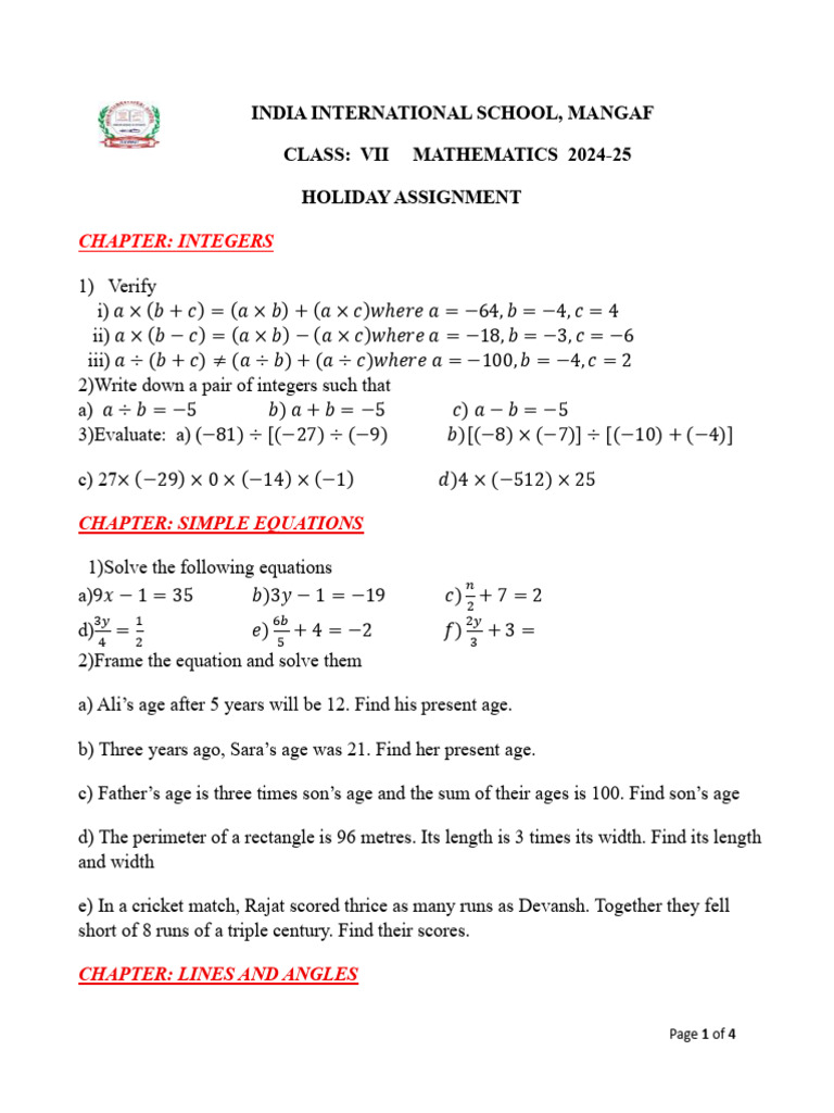 Grade 7 Math Holiday Assignment | PDF | Rectangle | Euclidean Geometry