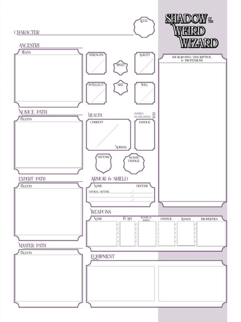 Chapter Sheet Fillable - Shadow-of-the-Weird-Wizard | PDF