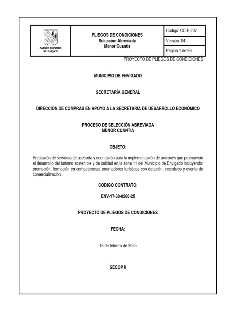 Cc-f-207 Proyecto de Pliego de Condiciones | PDF