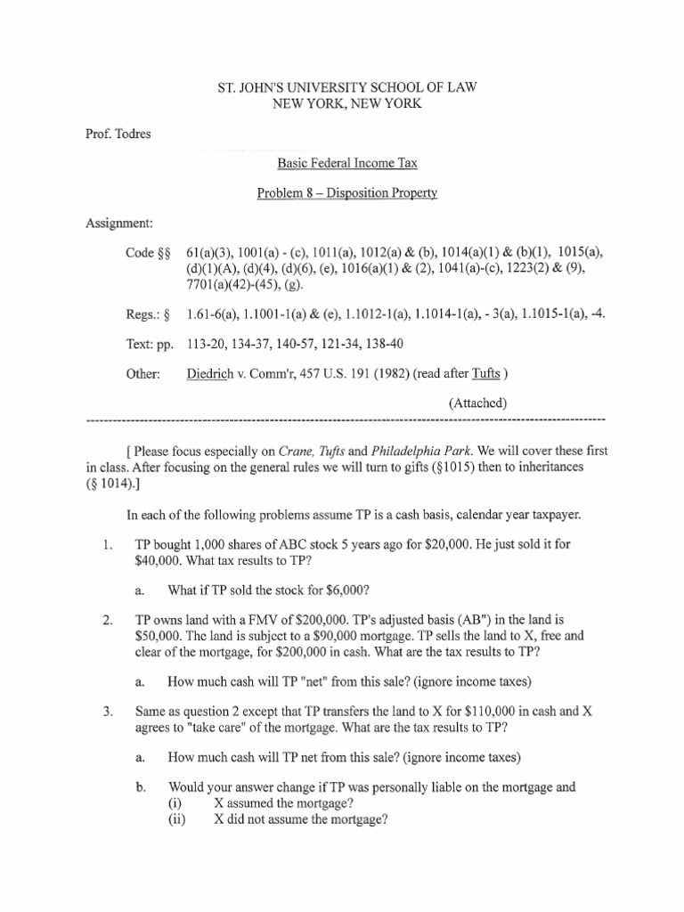 Federal Income Tax Property Disposition Problems | PDF | Taxes ...
