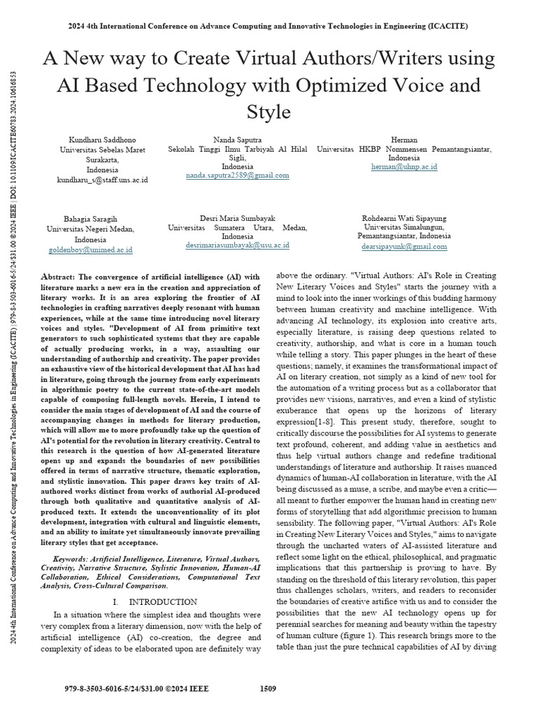 A New Way To Create Virtual Authors Writers Using AI Based Technology With Optimized Voice and ...