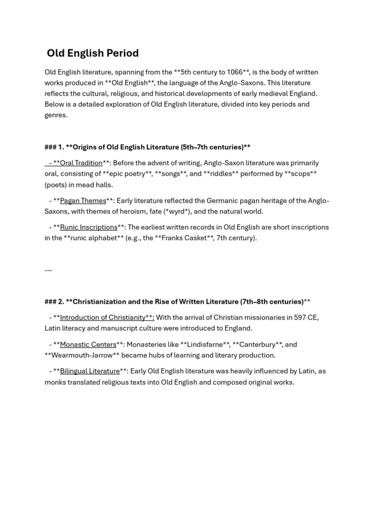 Old English Literature Overview | PDF | Beowulf | Poetry