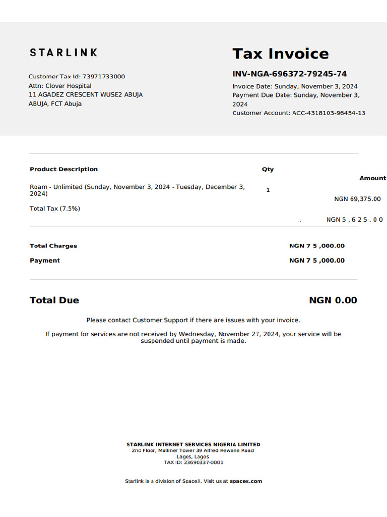 Starlink Payment November | PDF