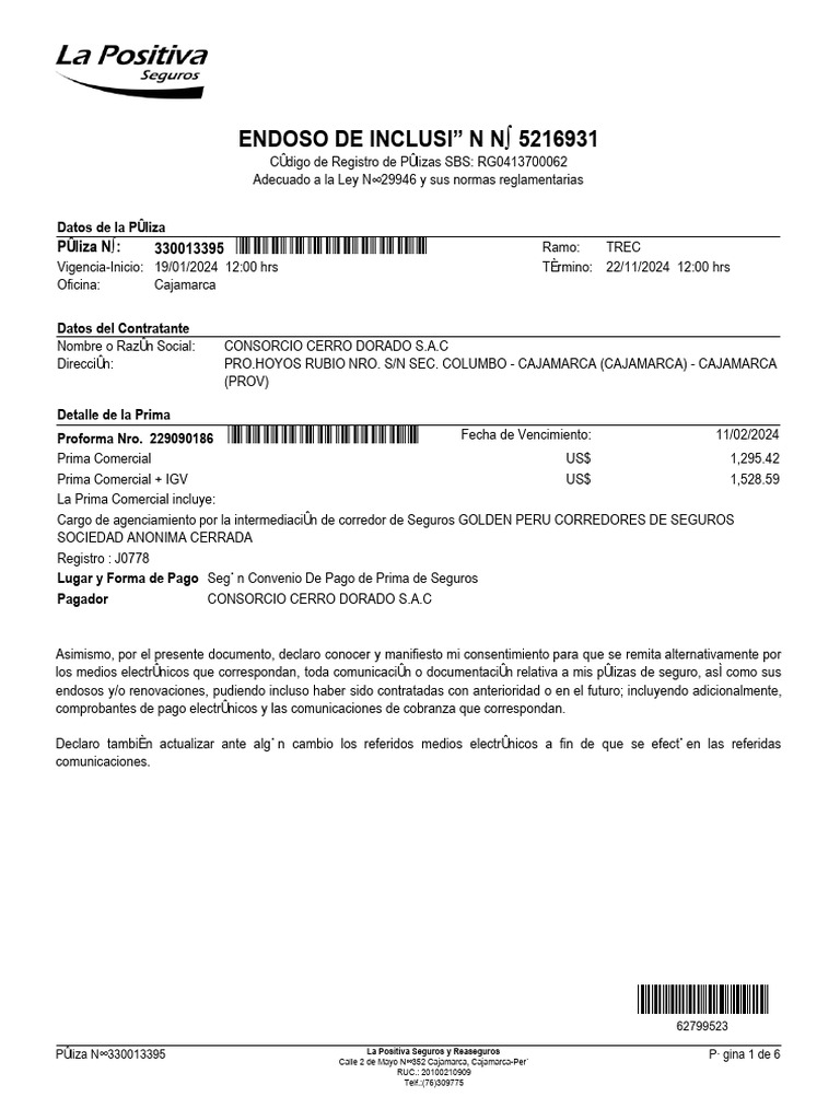 Poliza Trec Exc 320 ZBN50293 | PDF | Póliza de seguros | Reaseguro