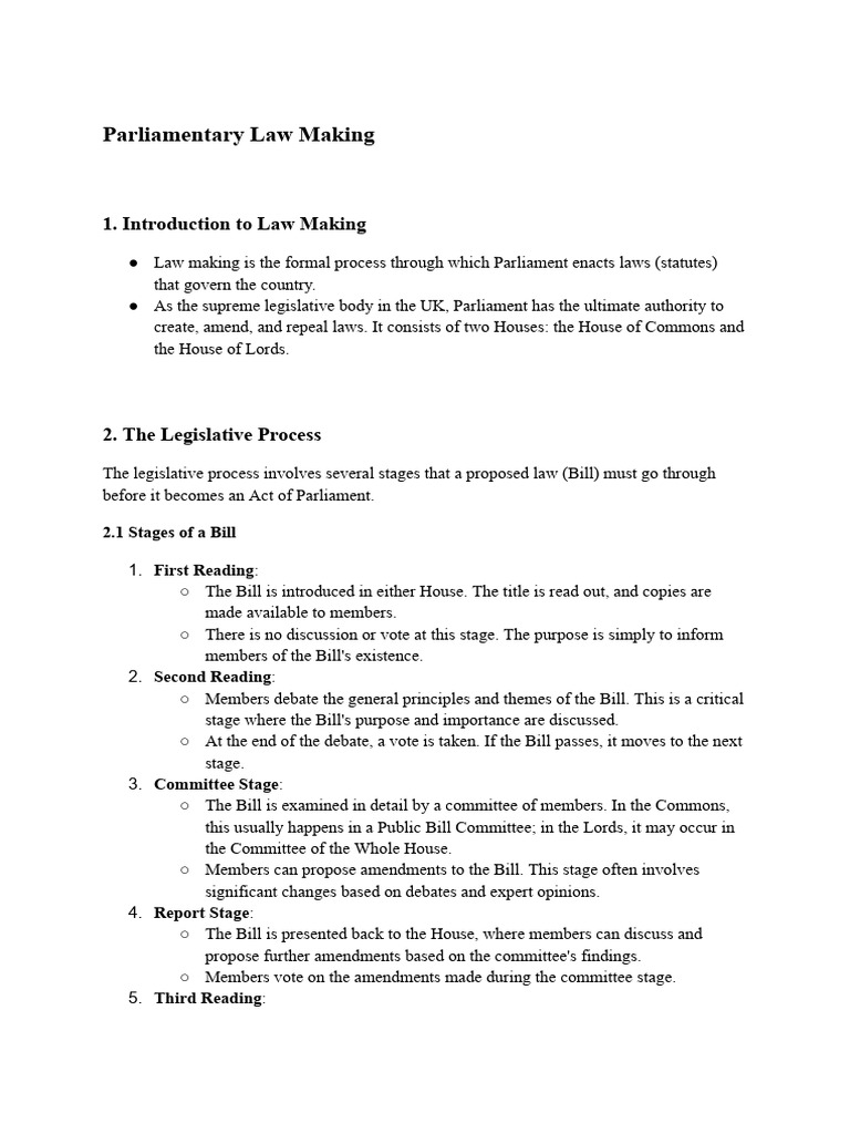 A Levels Law Notes Chapter 2 | PDF | Bill (Law) | Government