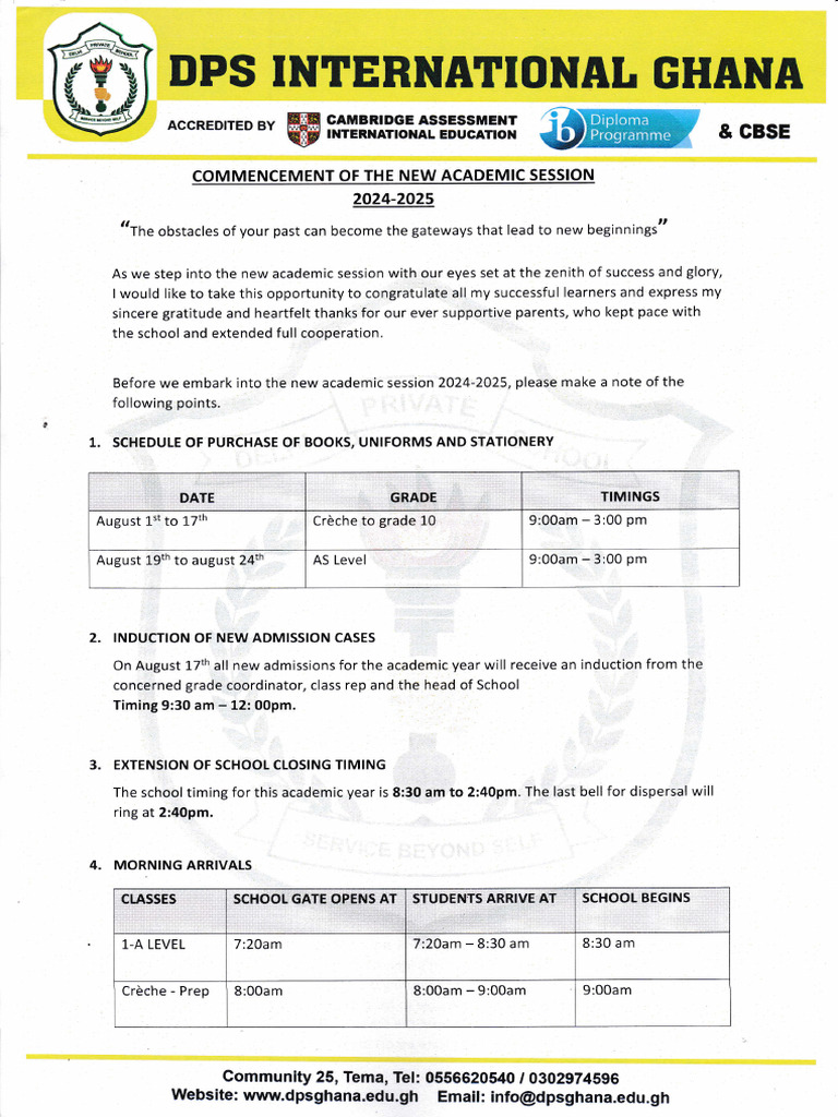 DPS International Ghana Academic Year 2024-2025 Guide | PDF