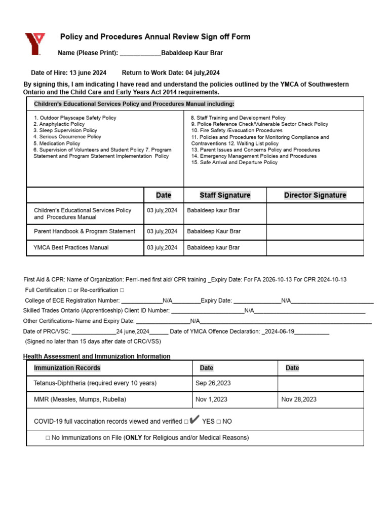 CES Policy Sign Off Sheet SWO2024 | PDF | Public Health | Vaccination