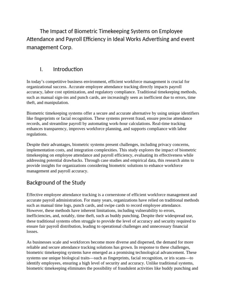 The Impact of Biometric Timekeeping Systems On Employee Attendance and ...