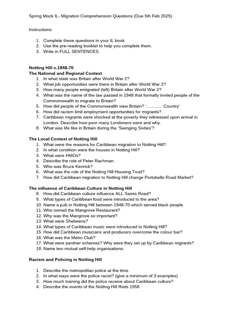 Migration_Comprehension_Questions | PDF | Human Migration | England