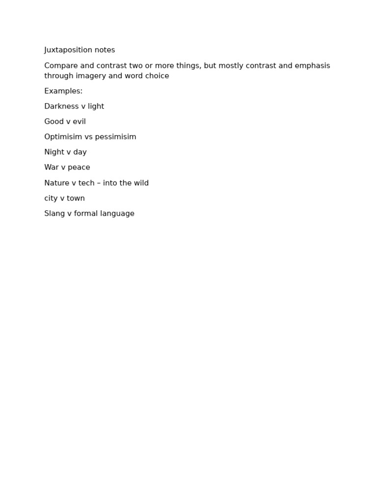 Juxtaposition Techniques in Writing | PDF