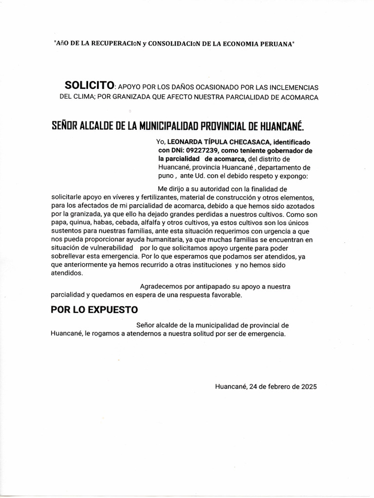 Solicitud de Apoyo | PDF