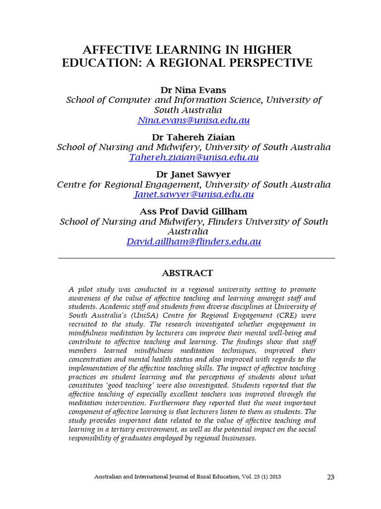 Affective Learning in Higher Edu-Australia Jounal | PDF | Affect ...