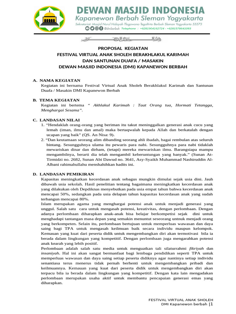 Proposal Festival Anak Sholeh Dmi | PDF