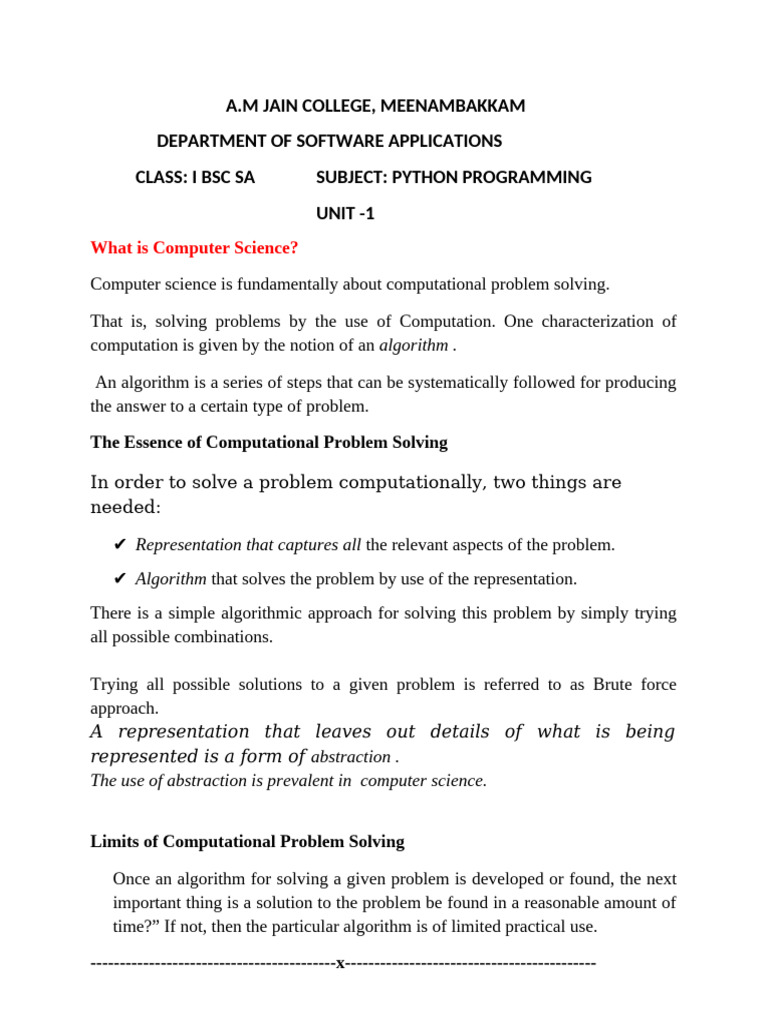PYTHON unit1-notes2 | PDF | Programming | Computer Program PYTHON unit1-notes2 | PDF | Programming | Computer Program