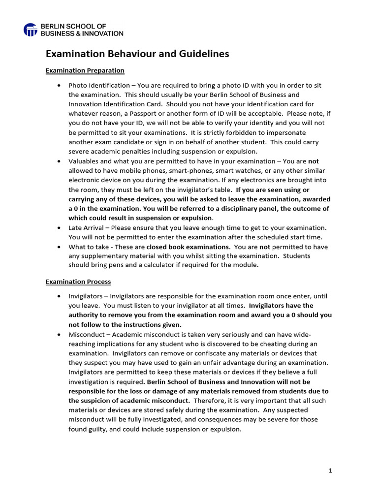 Examination Procedure and Guidelines (Student) - UCA | PDF