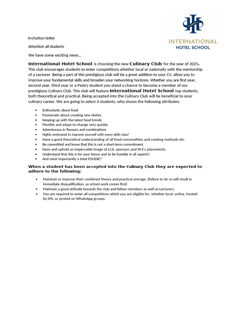 Join the 2025 Culinary Club Now! | PDF | Chef | Cooking