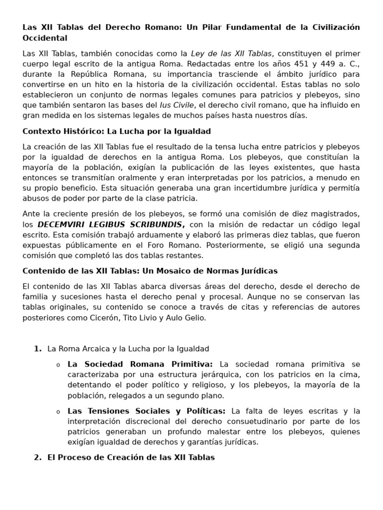 Las XII Tablas Del Derecho Romano | PDF | Ley romana | Roma antigua